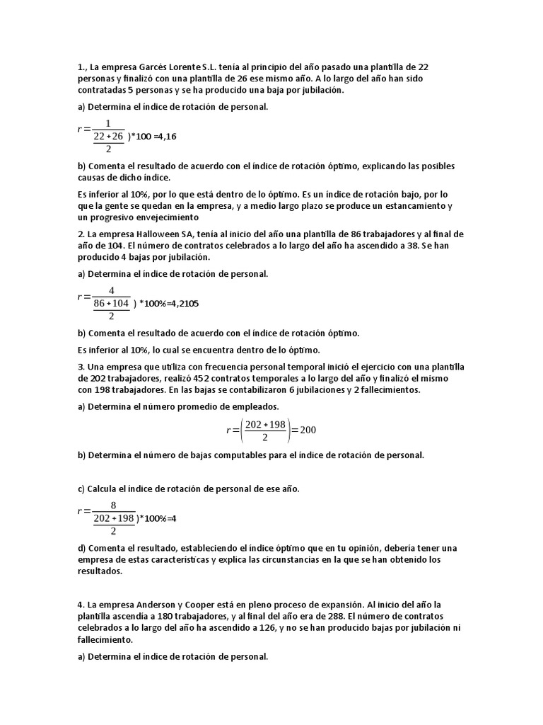 Ejercicio de Indice Rotación | PDF