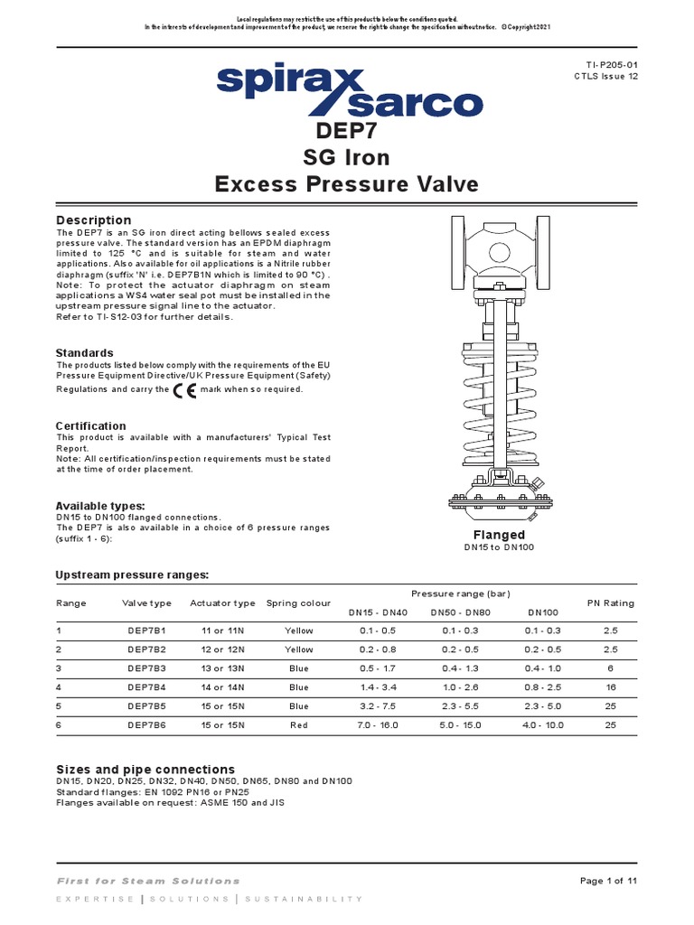 Dep7 SG Iron Excess Pressure Valve: Description | PDF | Valve | Steel