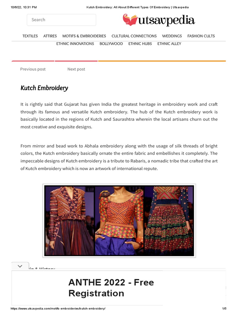 Kutch Embroidery - All About Different Types of Embroidery - Utsavpedia | PDF | Embroidery ...