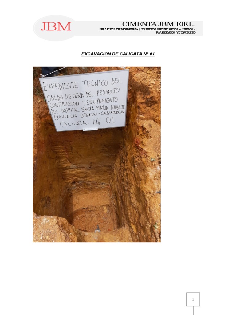 Cimenta JBM Eirl.: Excavacion de Calicata #01 | PDF