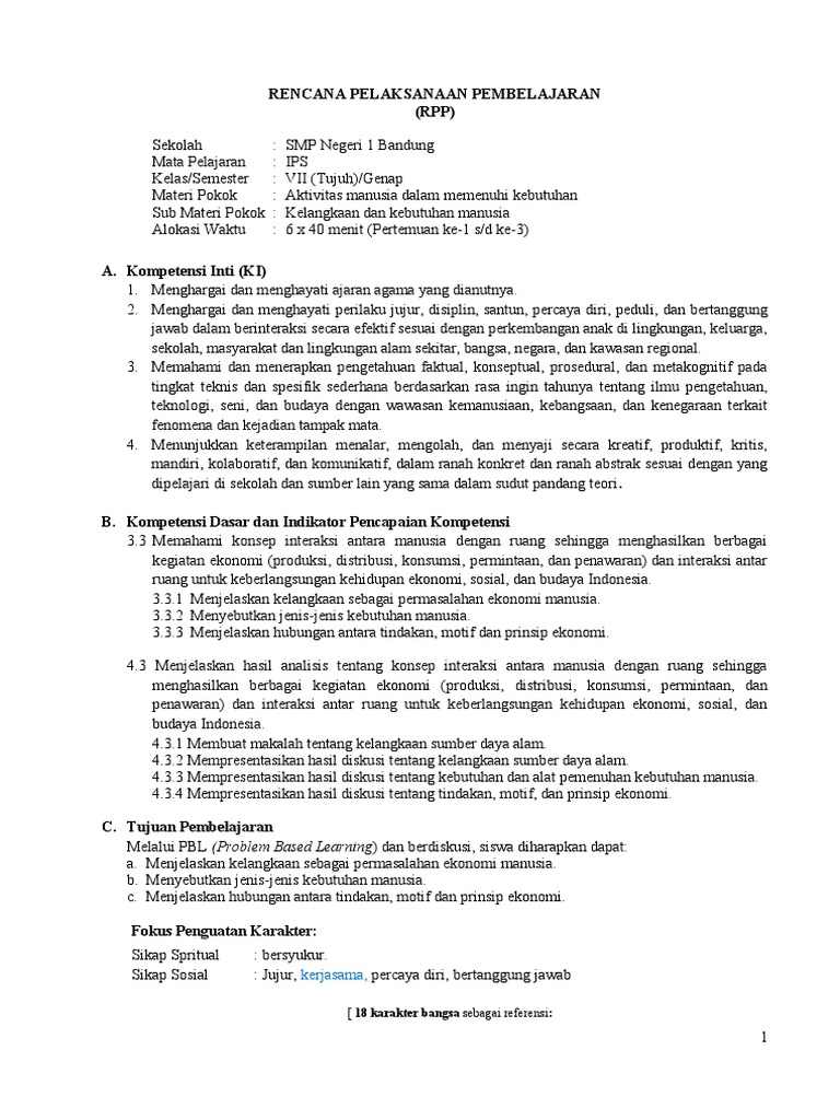 RPP K-13 Kelangkaan Dan Kebutuhan Manusia | PDF | Karier & Perkembangan