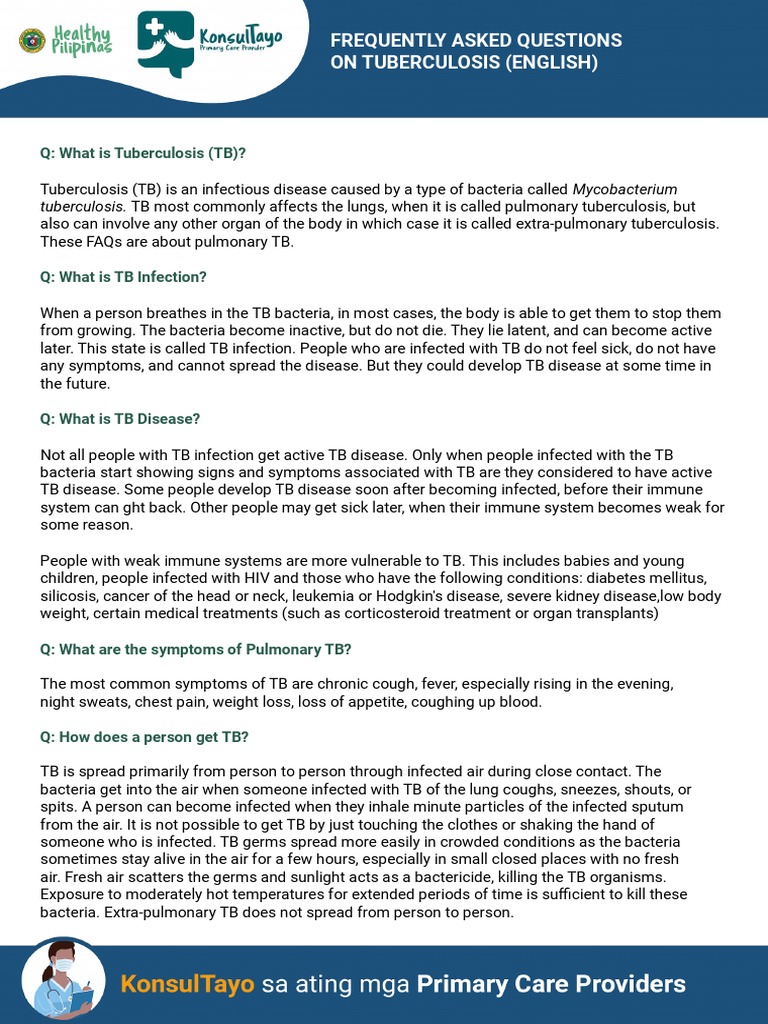 Frequently Asked Questions On Tuberculosis (English) : Q: What Is ...