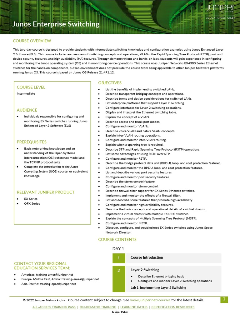 Junos Enterprise Switching (JEX-21A) | PDF | Network Switch | Telecommunications Standards