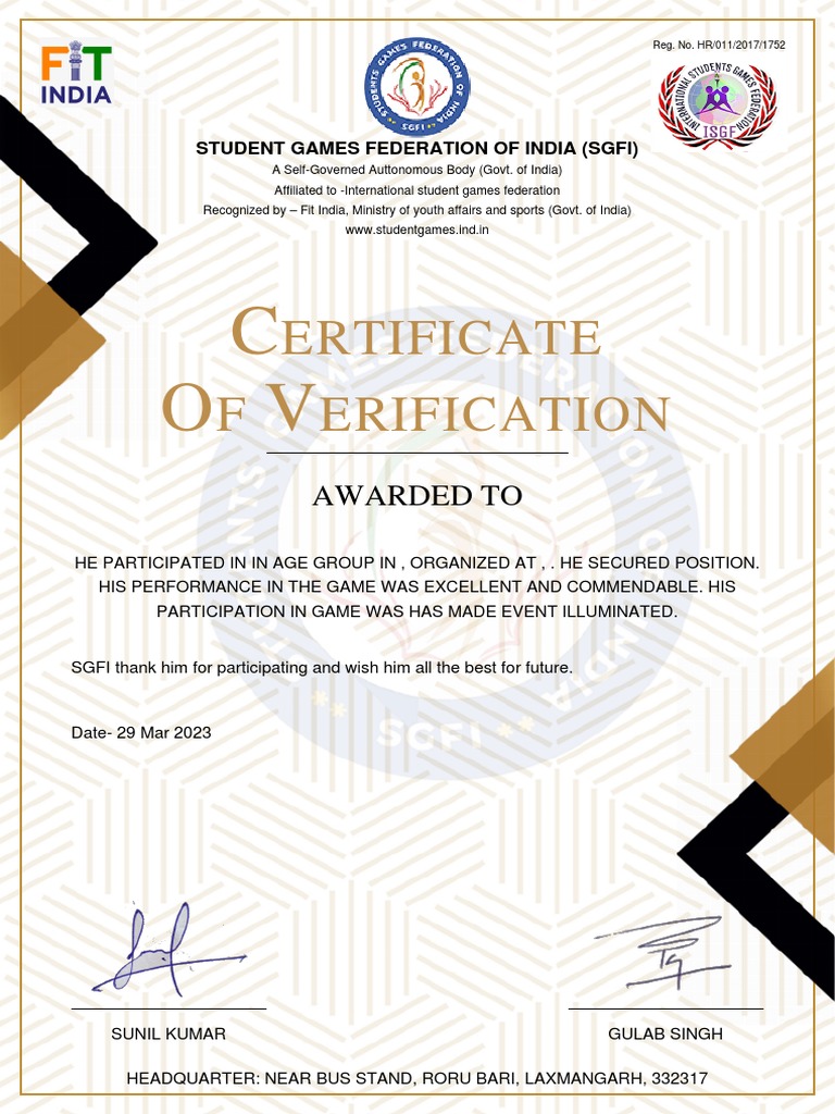 SGFI Participation Certificate | PDF
