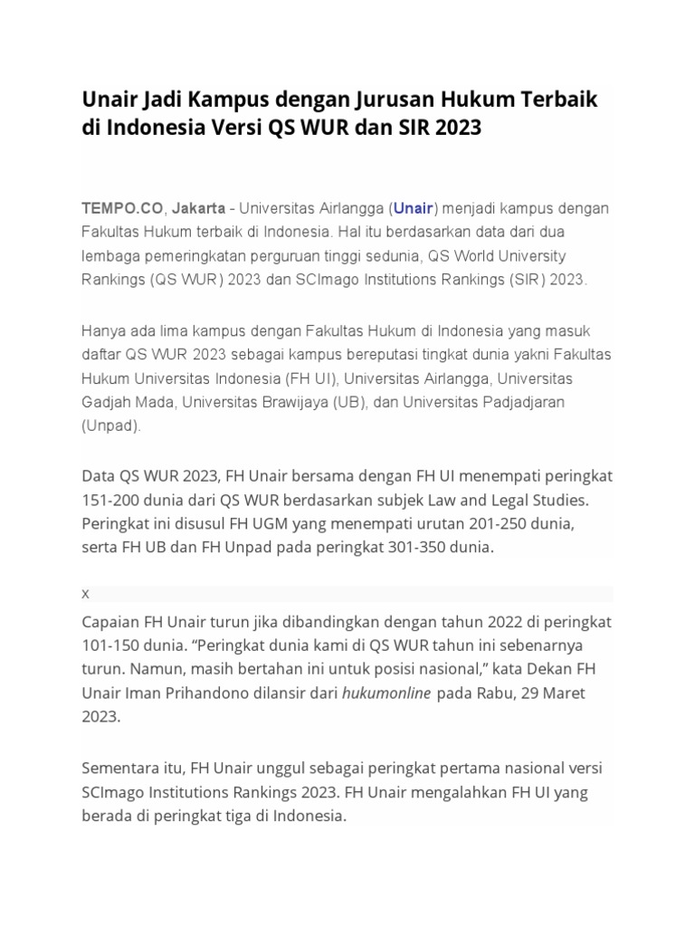 Unair Peringkat Terbaik Hukum Indonesia 2023 | PDF | Komputer