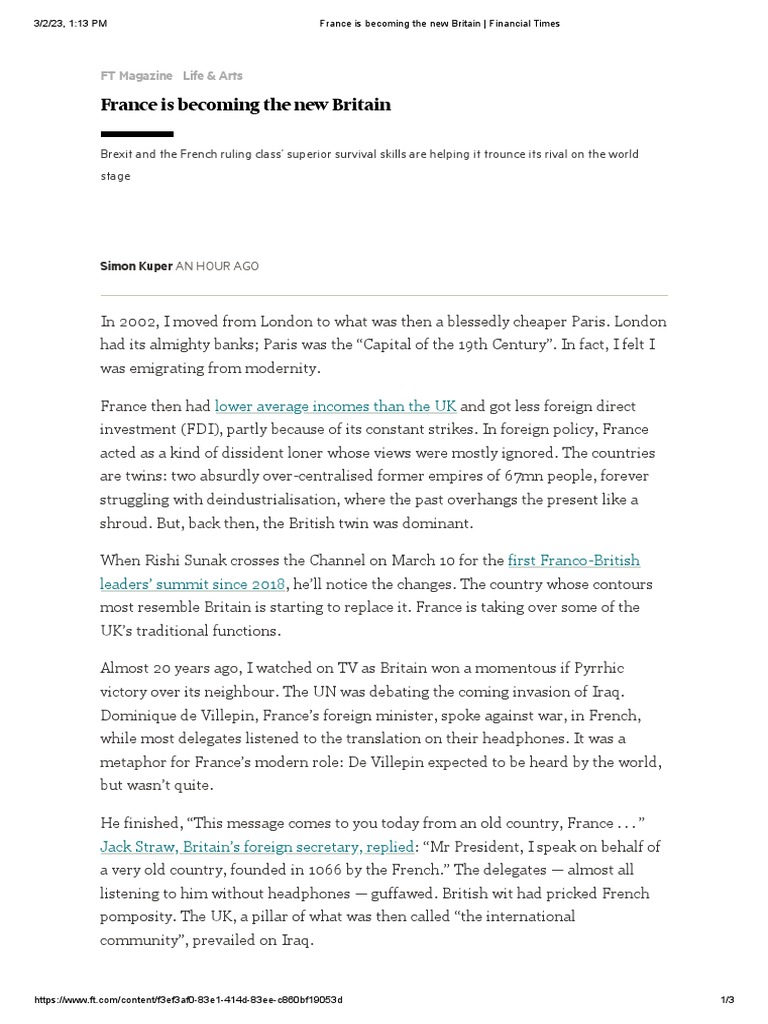 France Is Becoming The New Britain - Financial Times | PDF | France ...