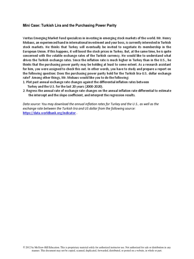 Mini Case: Turkish Lira and The Purchasing Power Parity | PDF