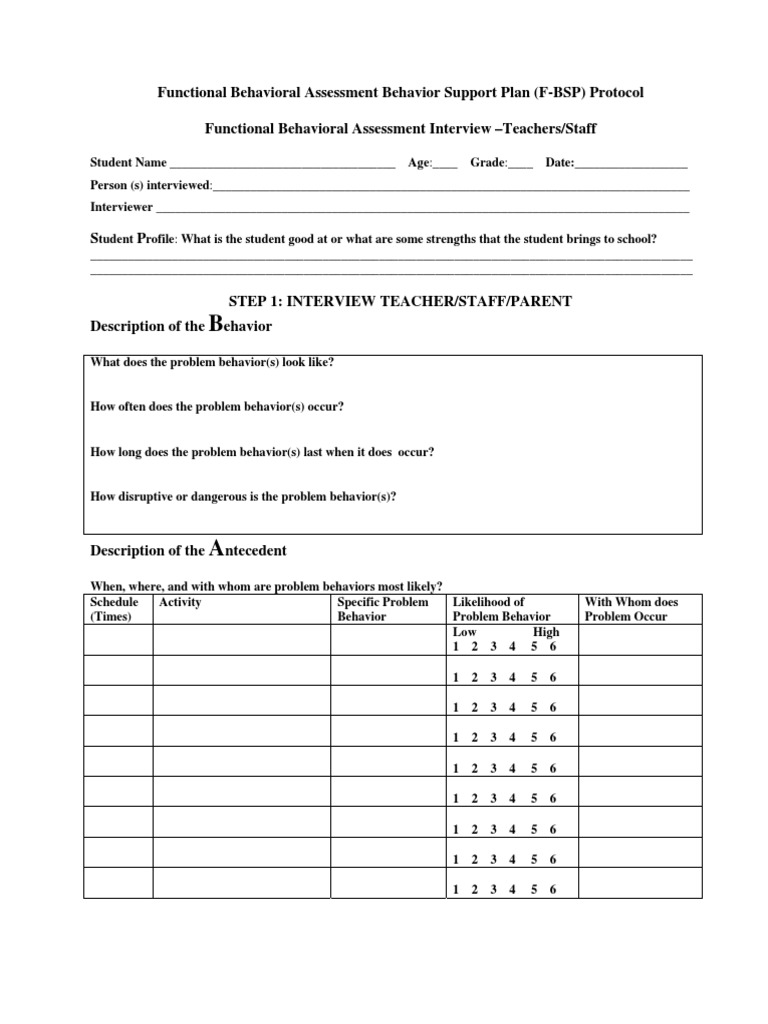 Functional Behavioral Assessment Behavior Support Plan (F-BSP) Protocol ...