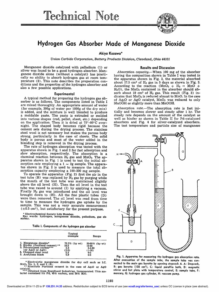 Hydrogen Gas Absorber Made of Manganese Dioxide | PDF | Catalysis ...