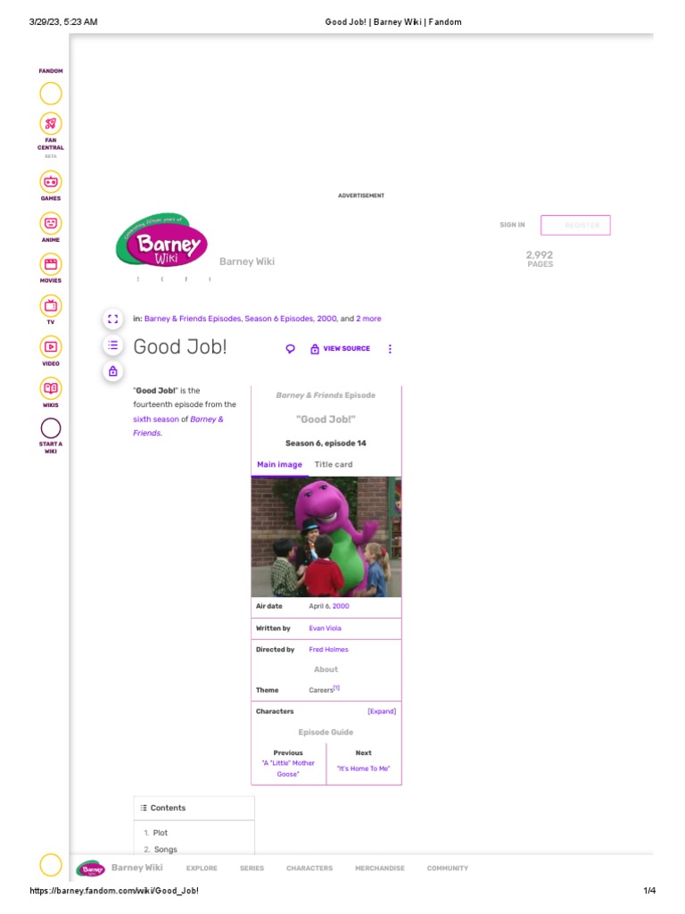Good Job! - Barney Wiki - Fandom | PDF | Fandom