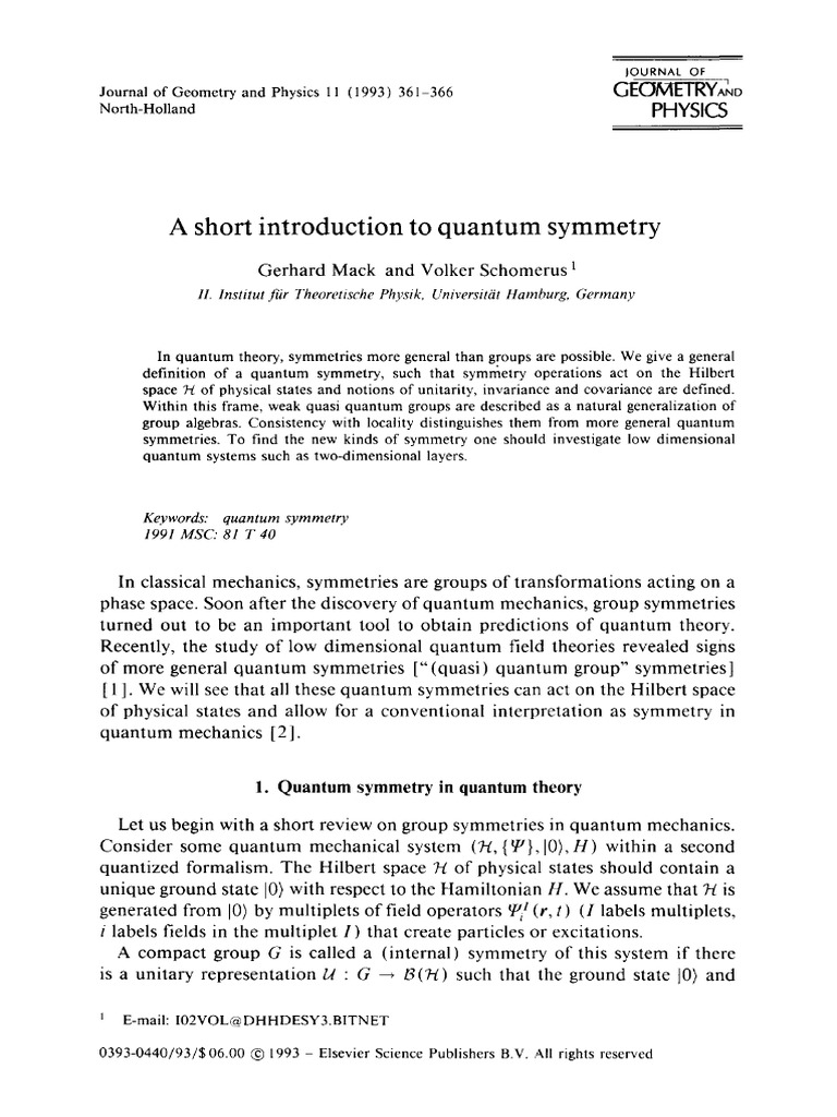 A Short Introduction To Quantum Symmetry: Physics | PDF | Group ...