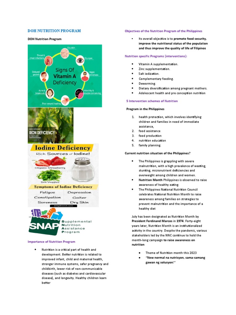 DOH Nutrition Program Overview | PDF | Micronutrient | Malnutrition