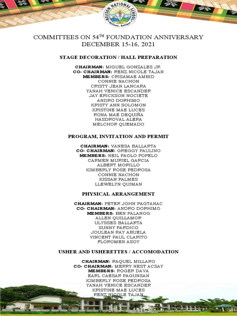 Committees On 54 Foundation Anniversary DECEMBER 15-16, 2021 | PDF