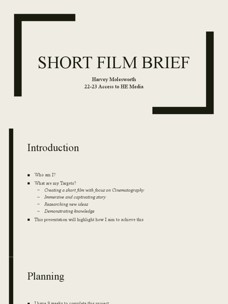 Short Film Project: Cinematic Planning | PDF | Cinematography