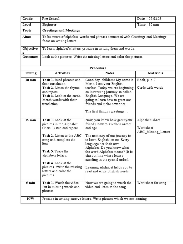 Lesson 1 Greetings | PDF | English Language | Learning
