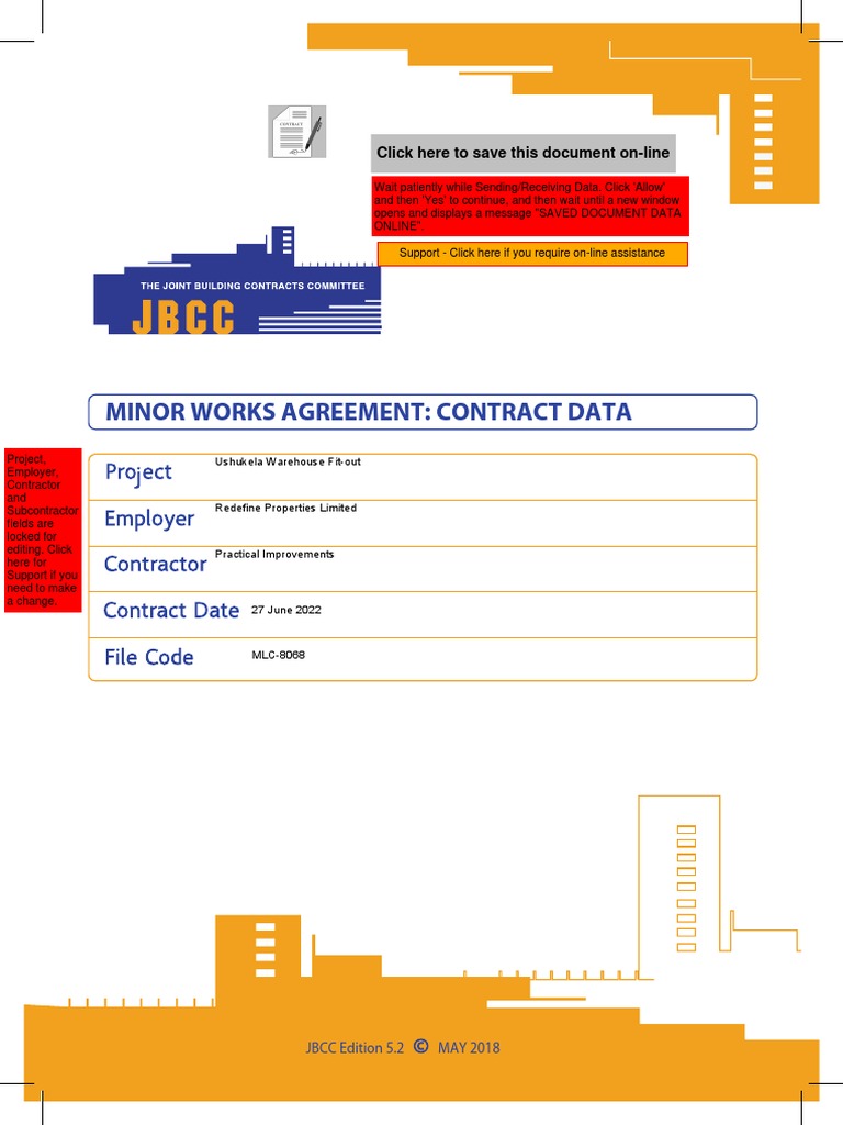 Minor Works Agreement: Contract Data: Click Here To Save This Document ...