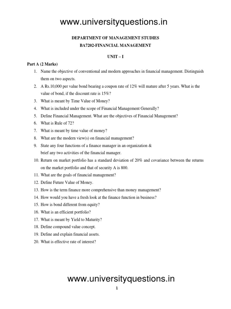 BA7202-Financial Management Question Bank | PDF | Capital Structure ...