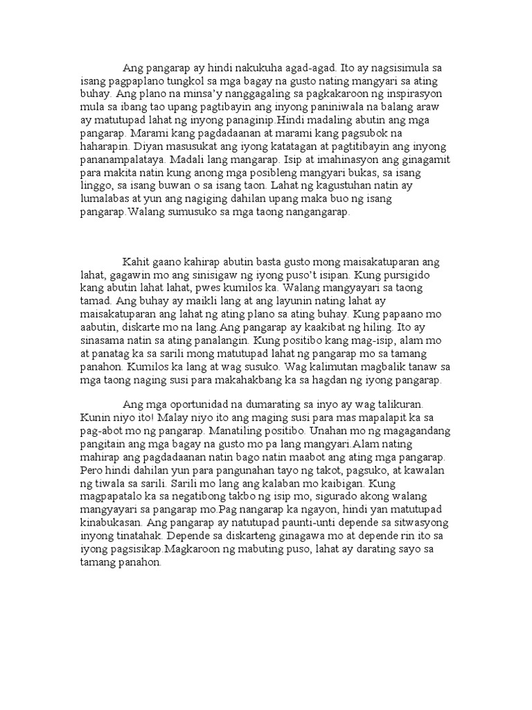 Ang Pangarap Ay Hindi Nakukuha Agad | PDF