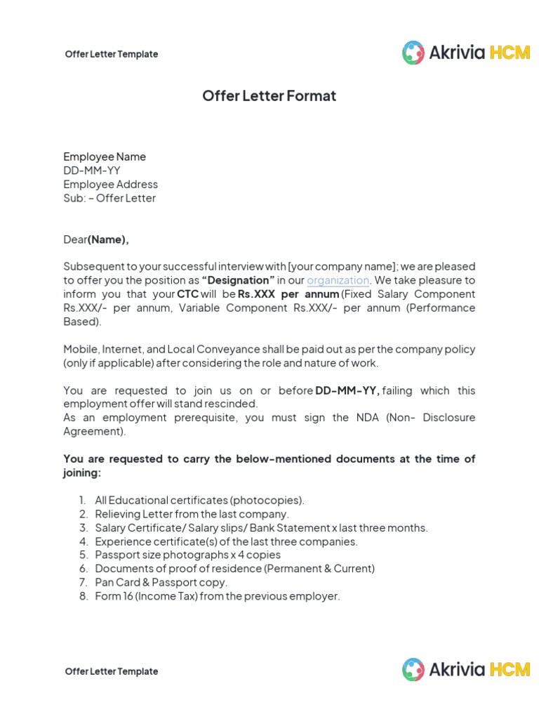 Offer Letter Template and Guidelines | PDF | Career & Growth