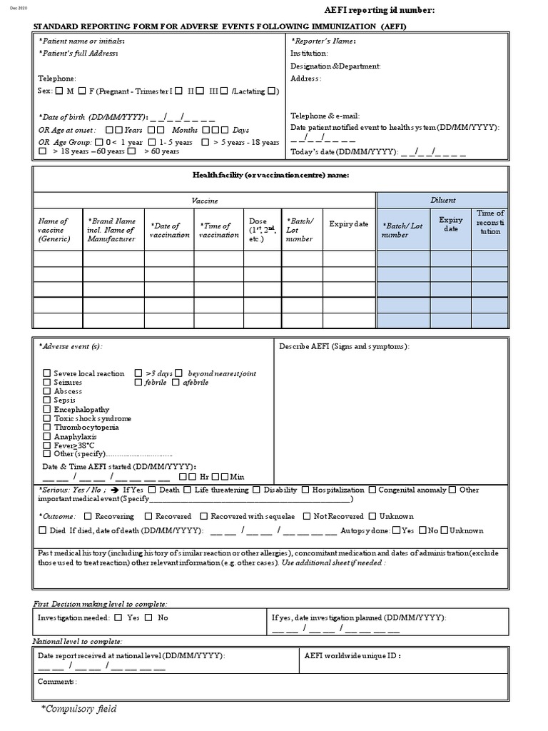 Dec 2020 AEFI reporting form | PDF
