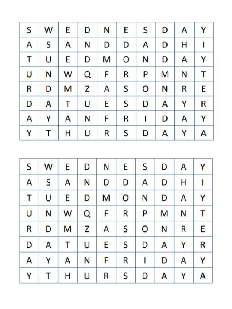 Sopa de Letras Dias de La Semana Ingles | PDF