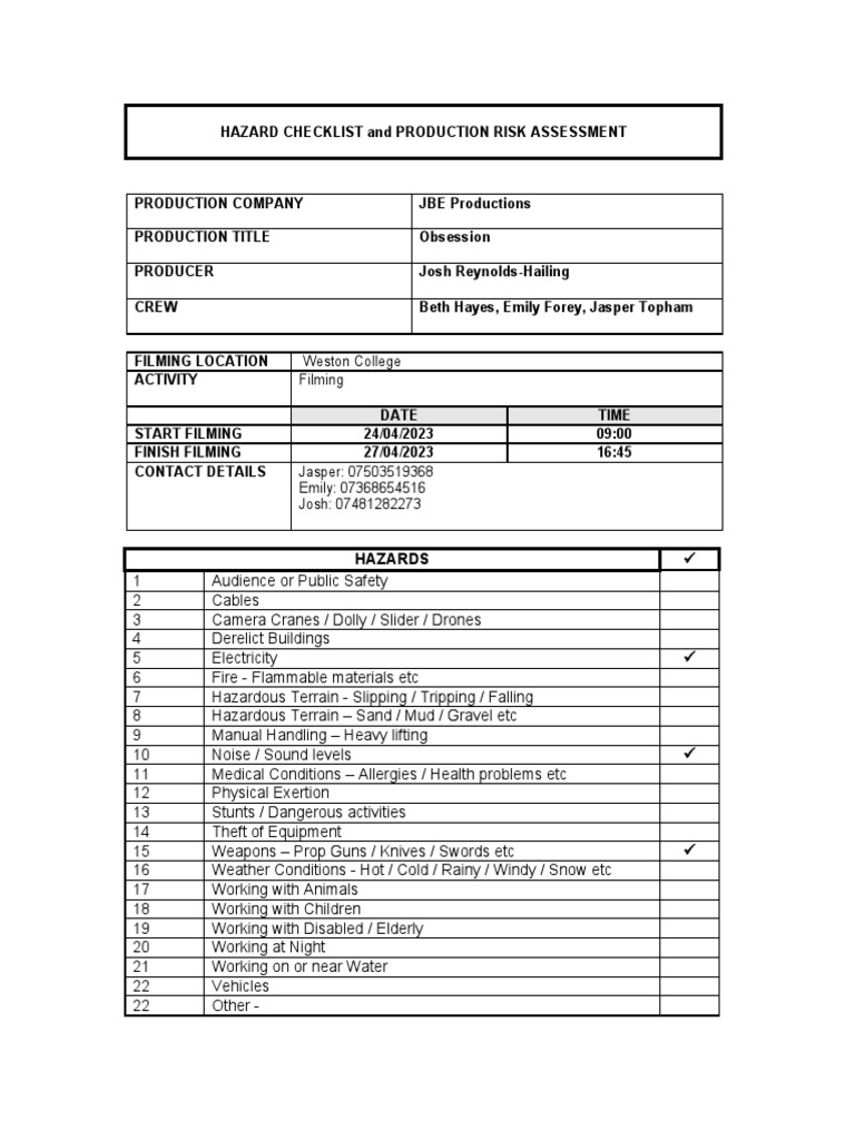 Risk Assessment - Weston College | PDF | Safety | Occupational Safety And Health