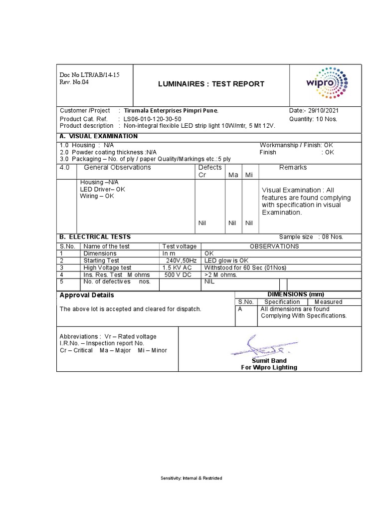 Tirumala Enterprises Pimpri Pune: Luminaires: Test Report | PDF ...
