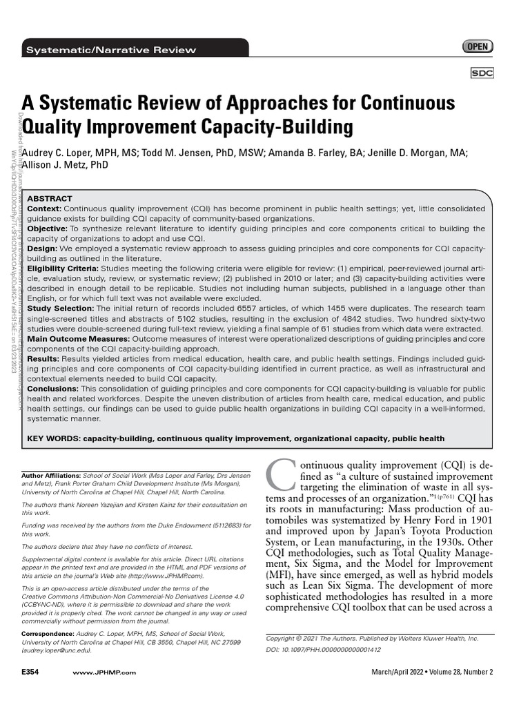 A Systematic Review of Approaches For Continuous Quality Improvement ...