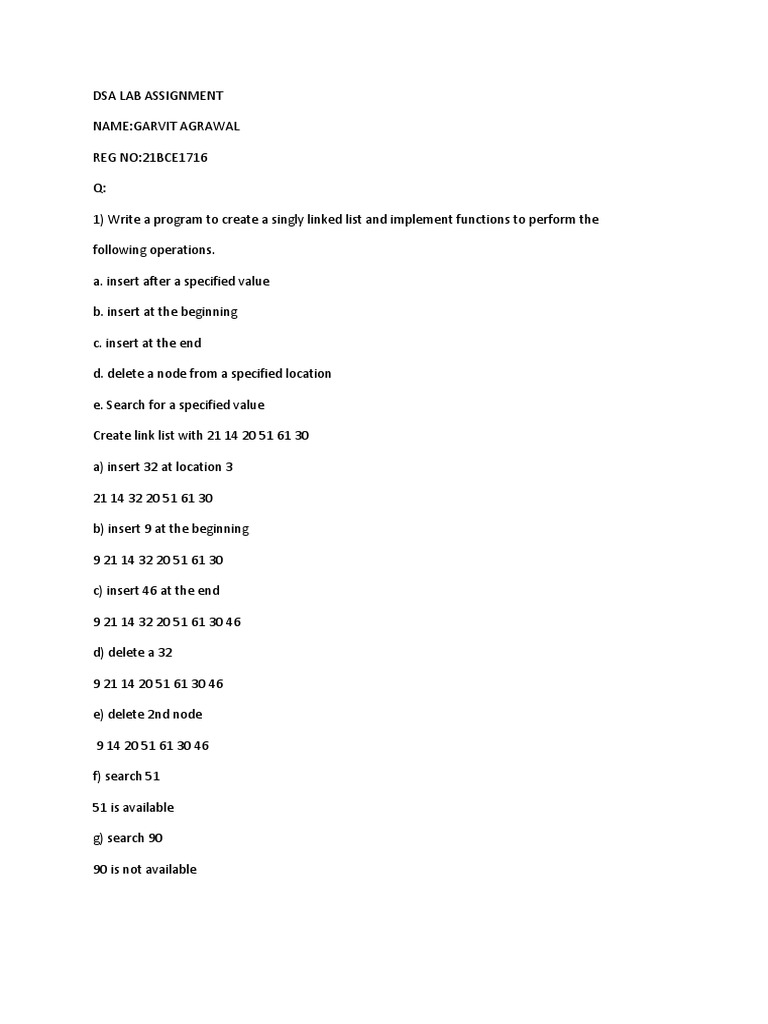 21bce1716 - DSA LAB ASSIGNMENT | PDF | Data | Computer Engineering