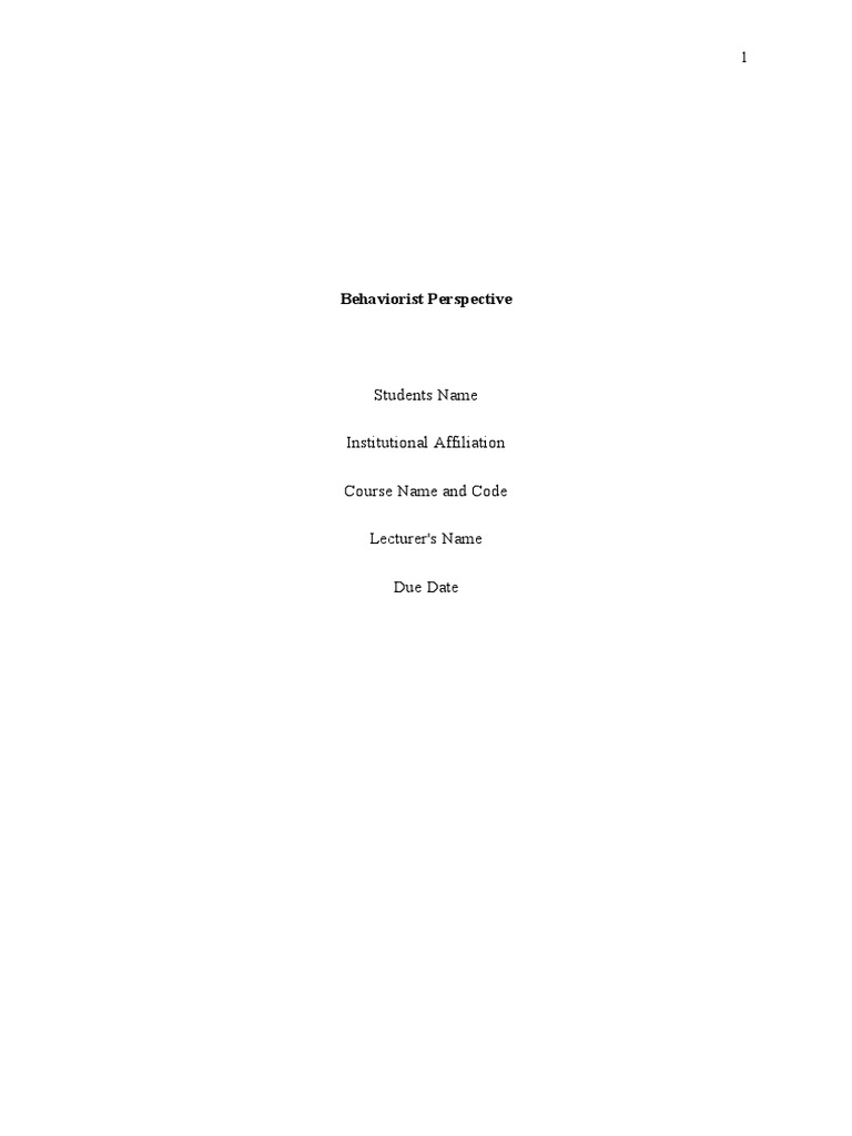 Behaviorist Perspective | PDF | Behaviorism | Psychology