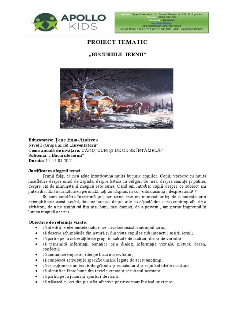 Proiect Tematic Bucuriile Iernii | PDF