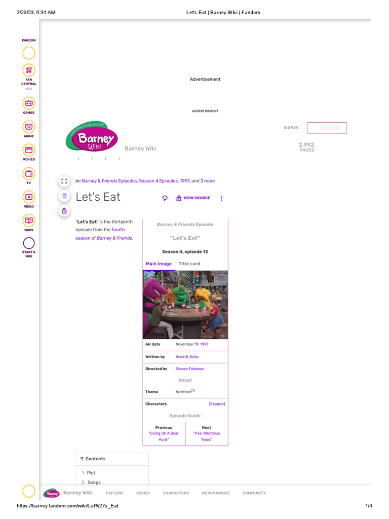 Let's Eat - Barney Wiki - Fandom | PDF | Fandom