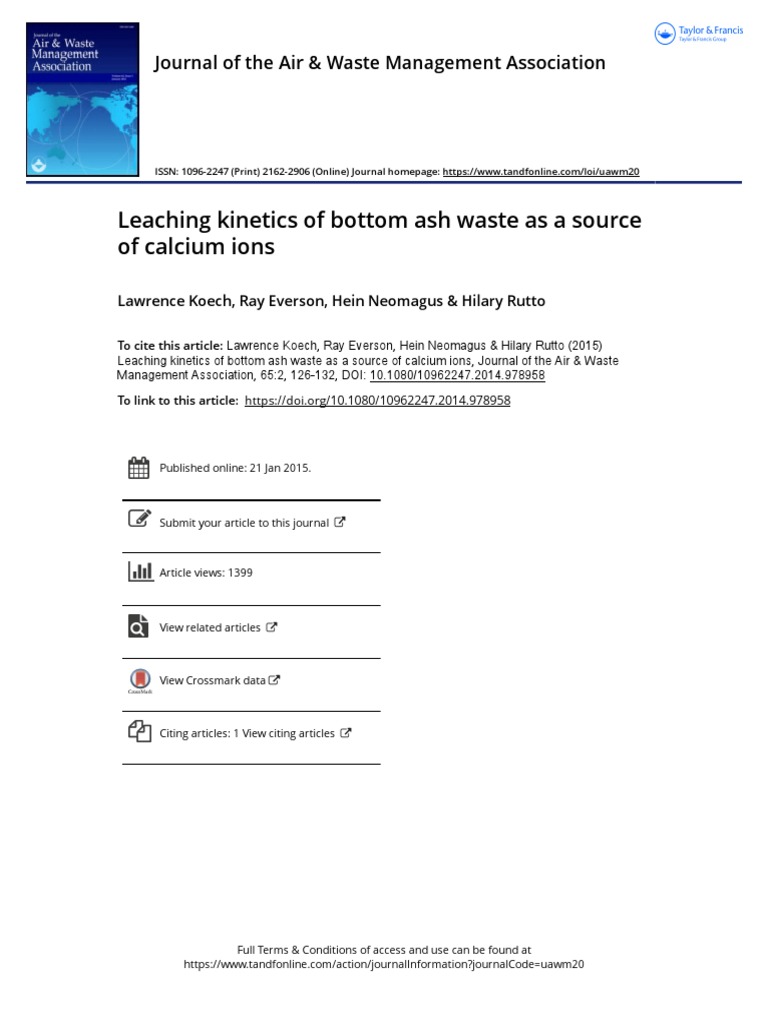 Leaching Kinetics of Bottom Ash Waste As A Source of Calcium Ions | PDF ...