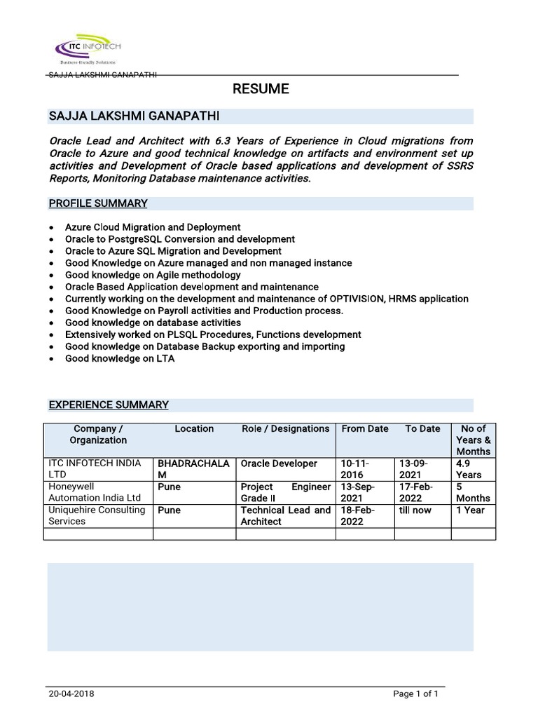 Resume: Sajja Lakshmi Ganapathi | PDF | Microsoft Sql Server | Databases