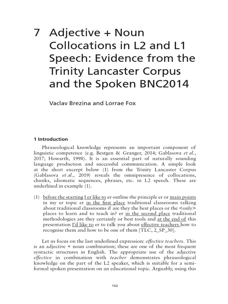 7 Adjective + Noun Collocations in L2 and L1 Speech: Evidence From The ...