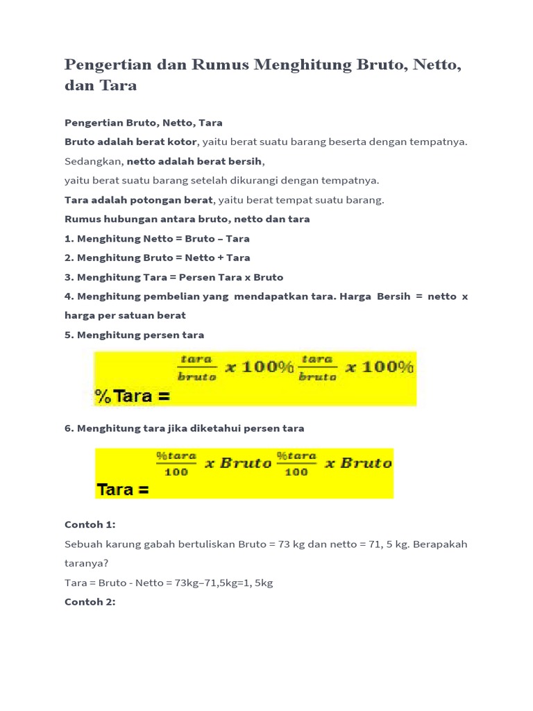 Pengertian dan Rumus Menghitung Bruto | PDF
