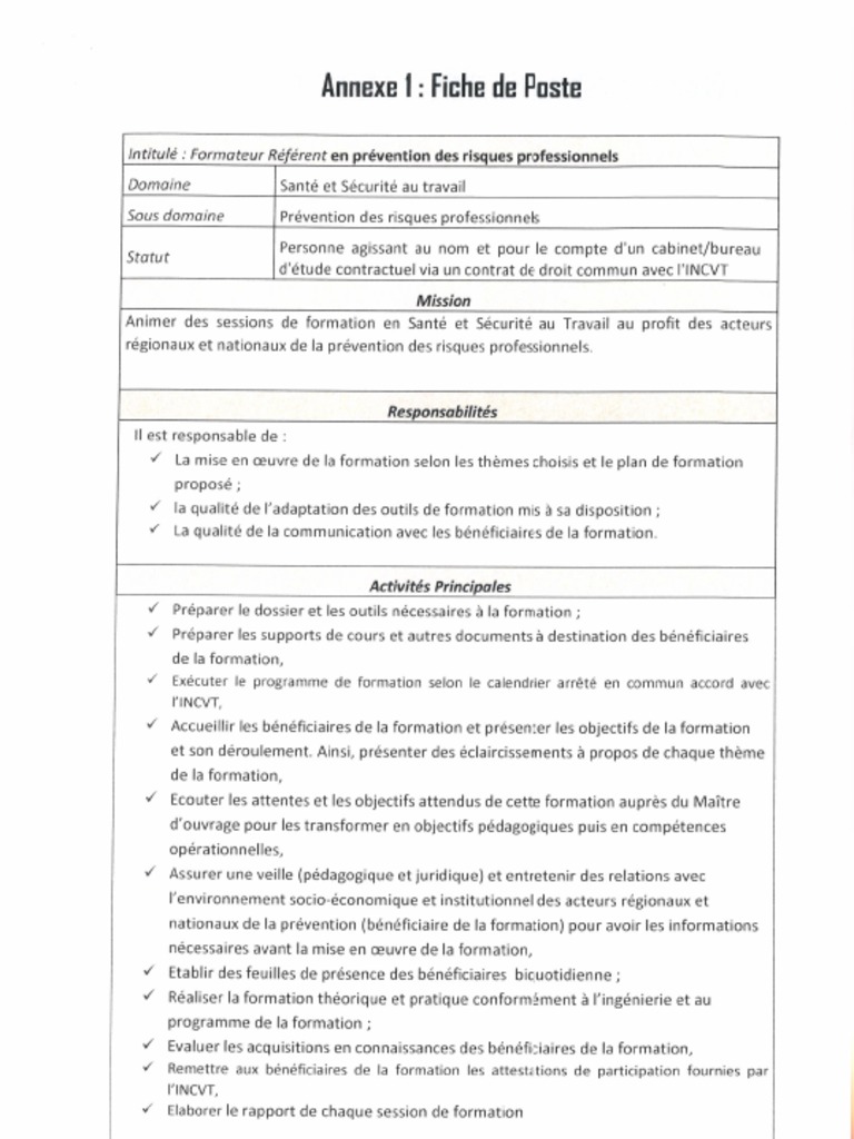 Fiche de Poste Formateur Référent PRP | PDF