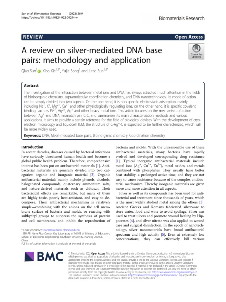 A Review On Silver-Mediated DNA Base Pairs Methodology and Application | PDF | Dna | Nucleic ...