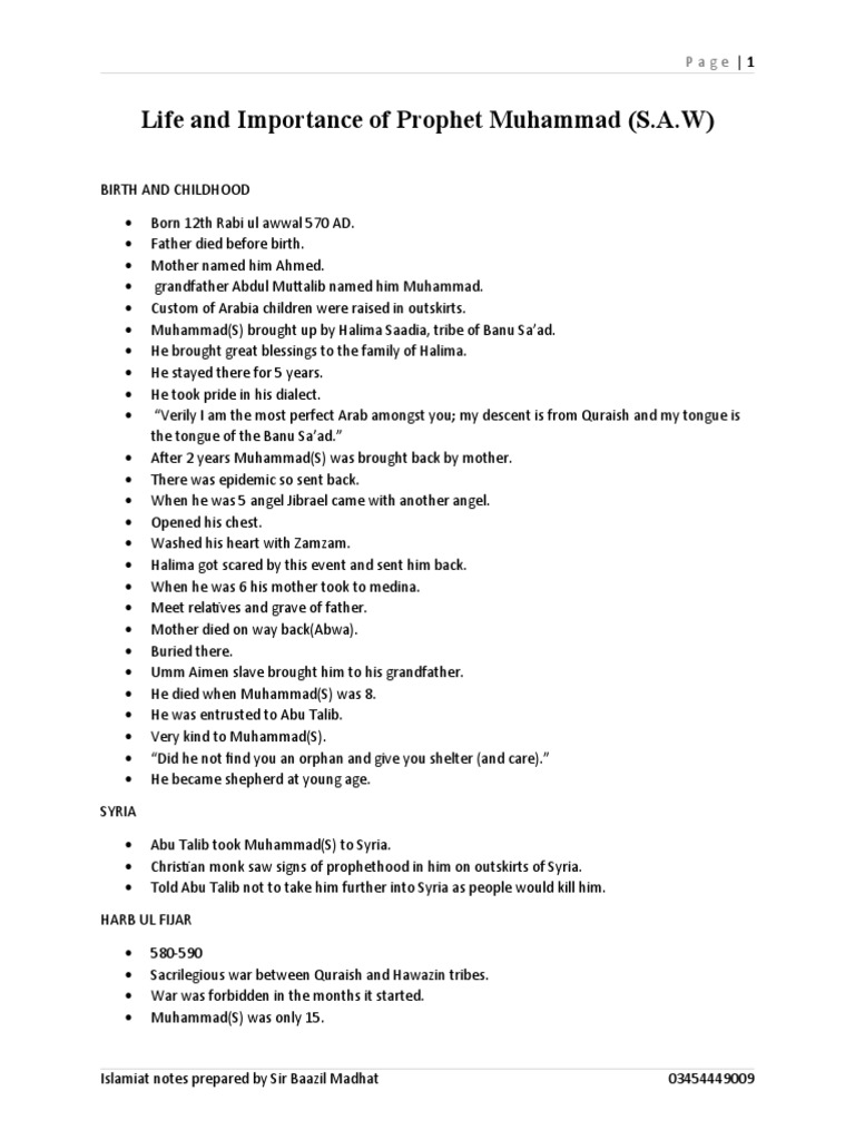 Life and Importance of Prophet Muhammad (S.A.W) | Download Free PDF | Muhammad | Abrahamic Religions