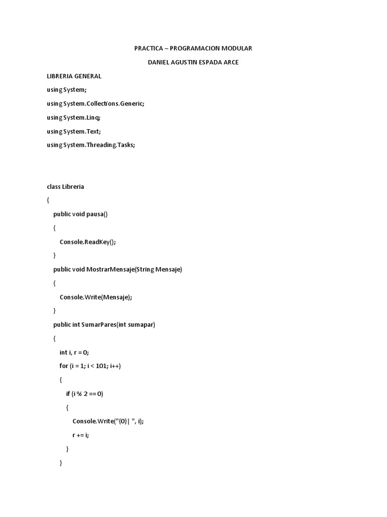 Practica Programación Modular | PDF | Programación de computadoras | Programación orientada a ...