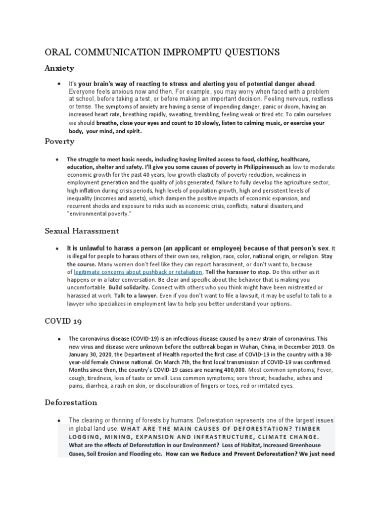 Oral Communication Impromptu Questions | PDF | Lgbt | LGBTQIA+ Studies