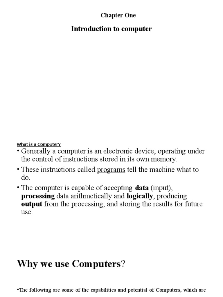 Introduction To Computer: Chapter One | PDF | Computer Data Storage | Random Access Memory