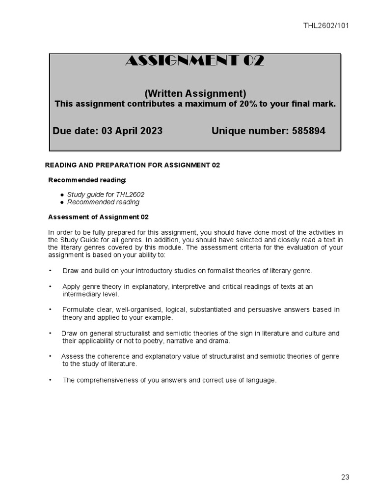 THL 2602 2023 Semester 1 Assignment 2 | PDF | Ellipsis | Poetry