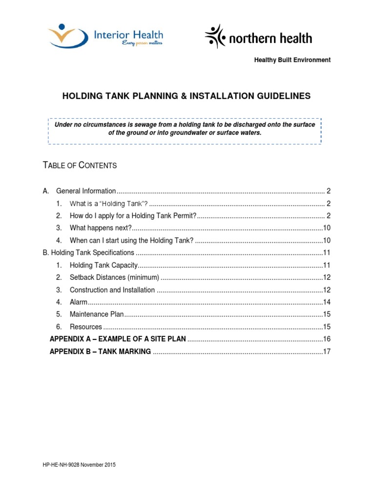 Holding Tank Planning and Install Guidelines | PDF | Septic Tank | Sewage