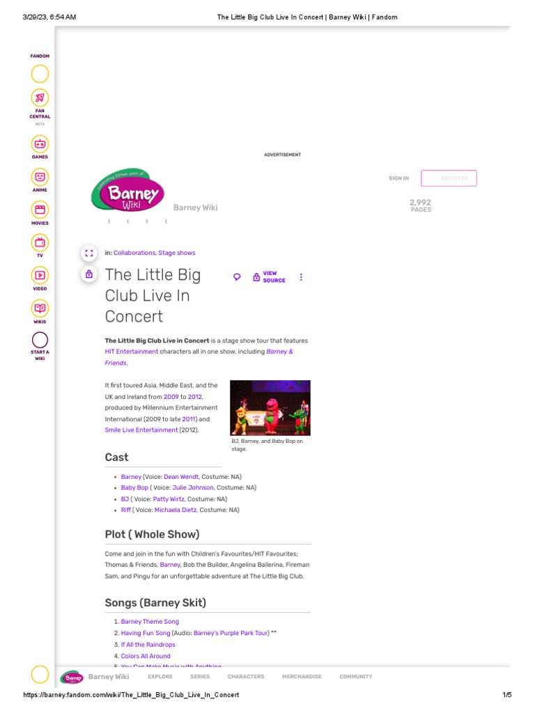 The Little Big Club Live in Concert - Barney Wiki - Fandom | PDF