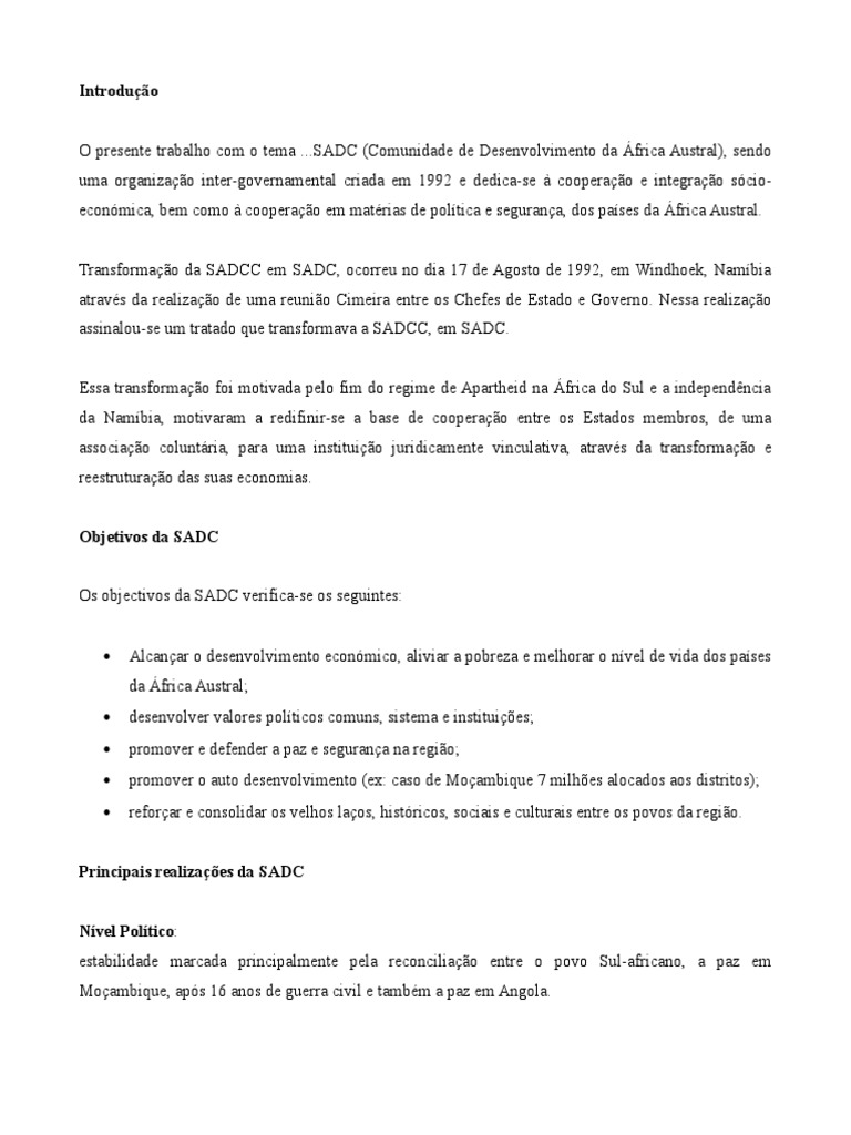 SADCC para SADC | PDF