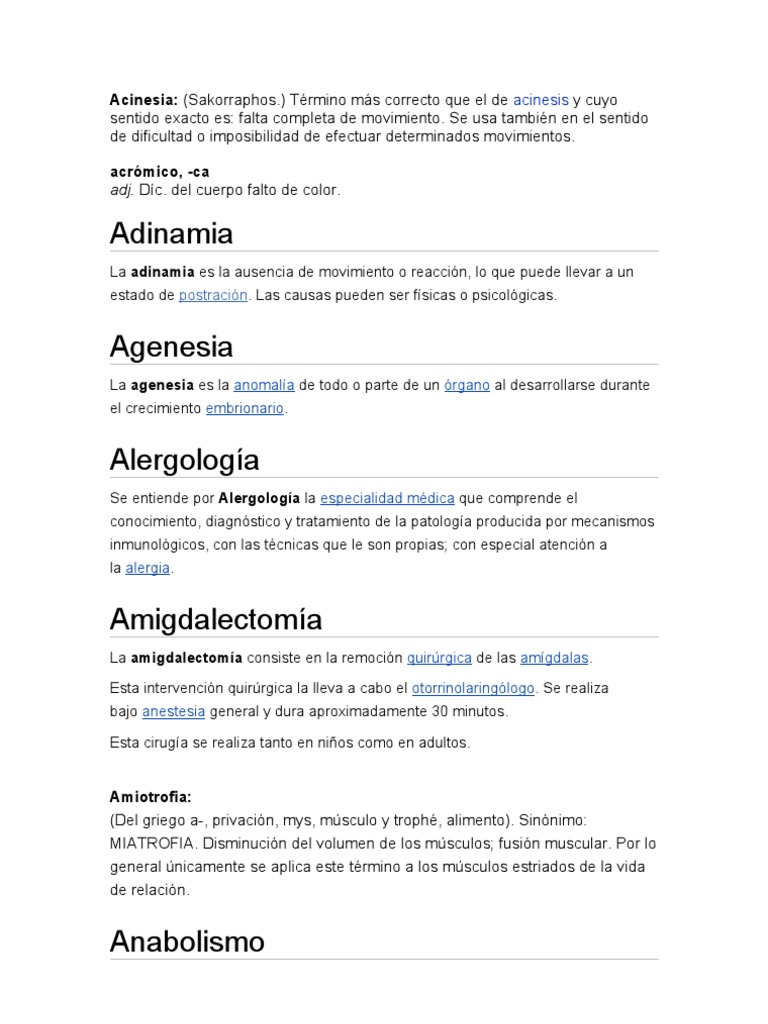 Definición y Significado de Acinesia | PDF | Especialidades Medicas ...