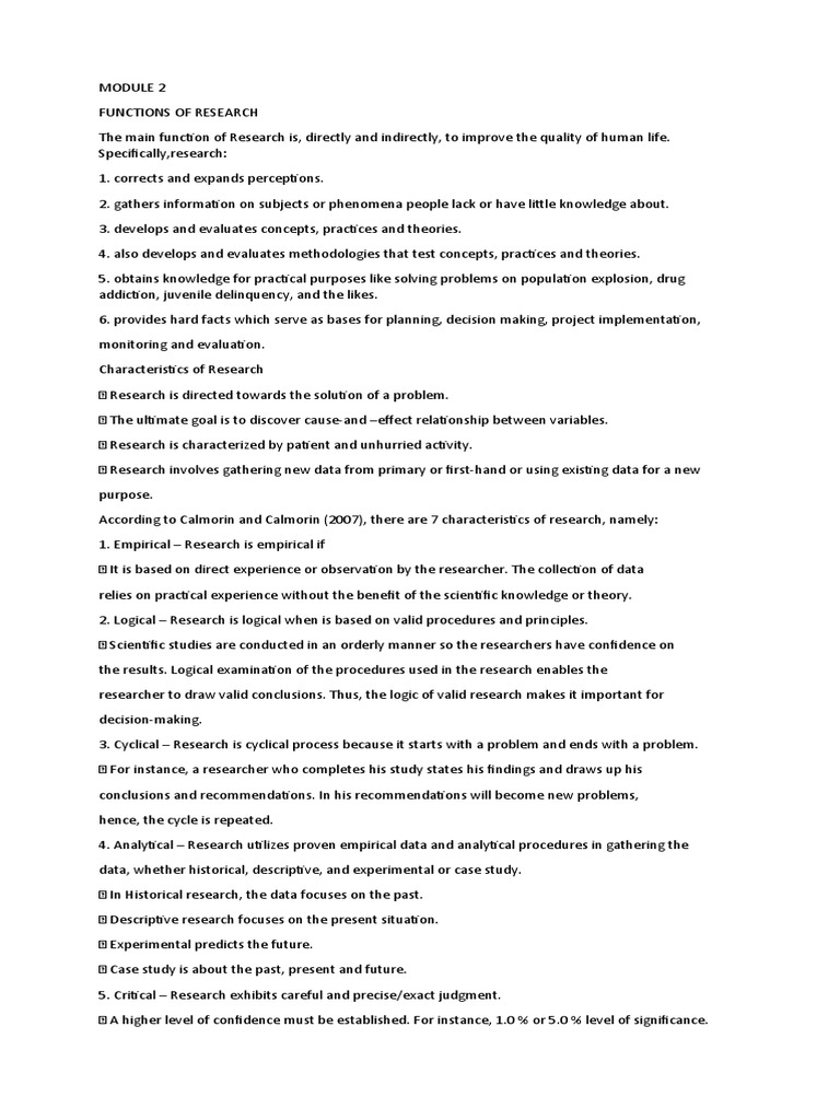 Functions and Characteristics of Research | PDF | Theory | Decision Making