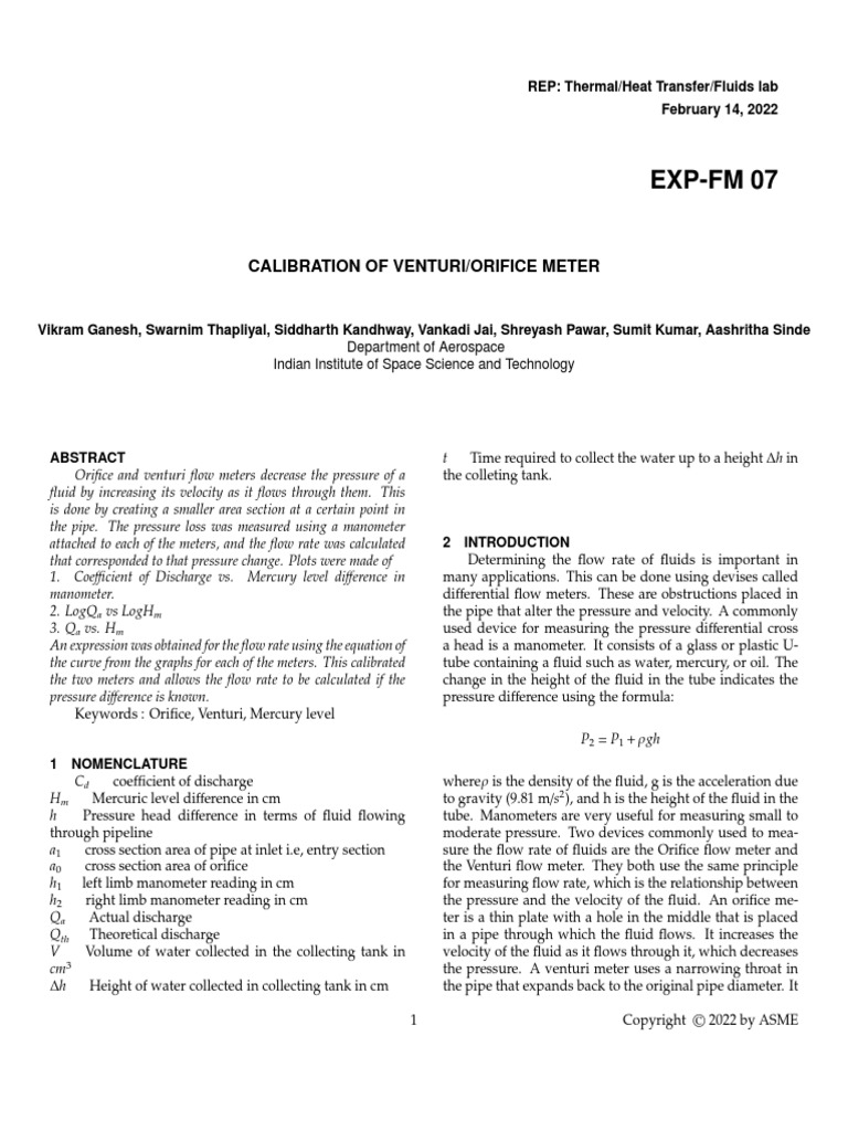 Orifice Meter | PDF | Flow Measurement | Pressure Measurement