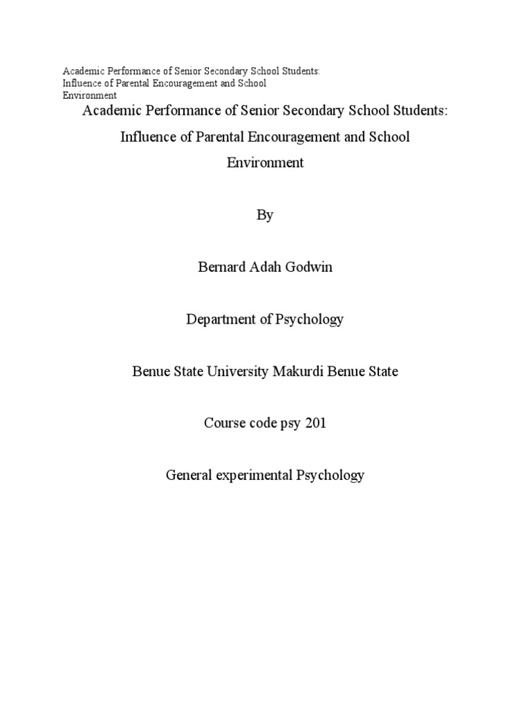 Academic Performance of Senior Secondary School Students | PDF | P ...